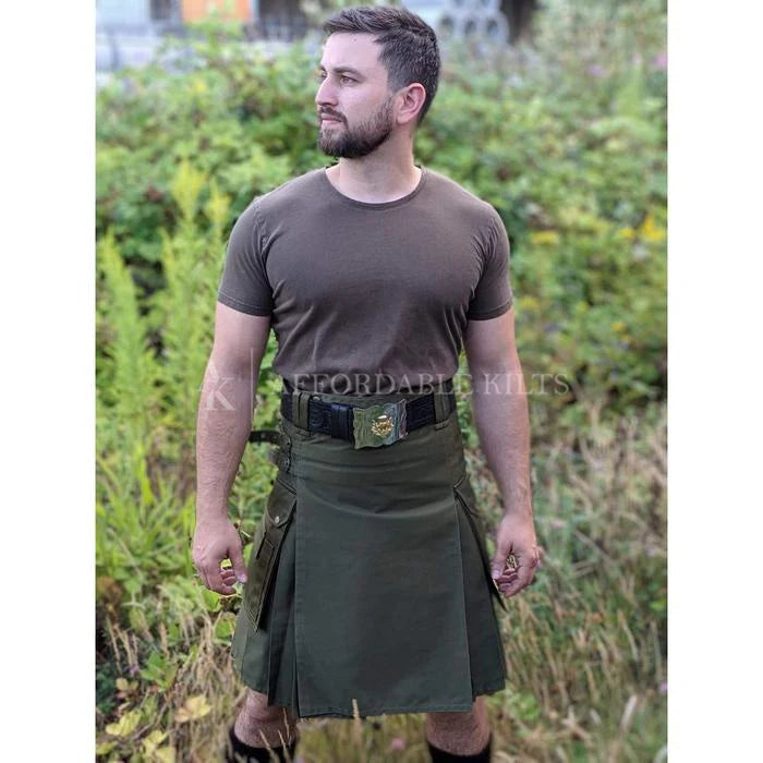 Olive Green Utility Kilt- Ready to Ship – Affordable Kilts